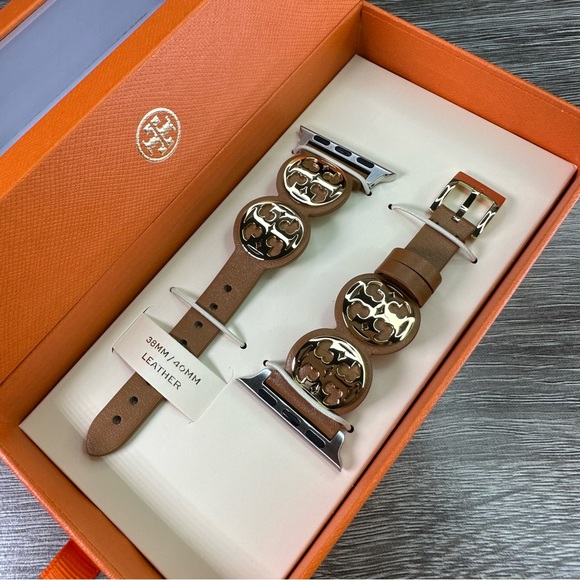 Tory Burch | Accessories | New Tory Burch Miller Logo Studded Brown ...